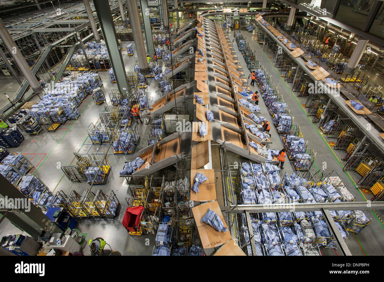 Interior view of the Royal Mail's Worldwide Distribution Centre near ...