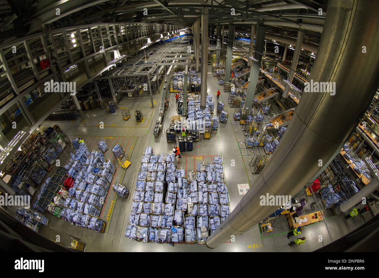 Interior view of the Royal Mail's Worldwide Distribution Centre near ...
