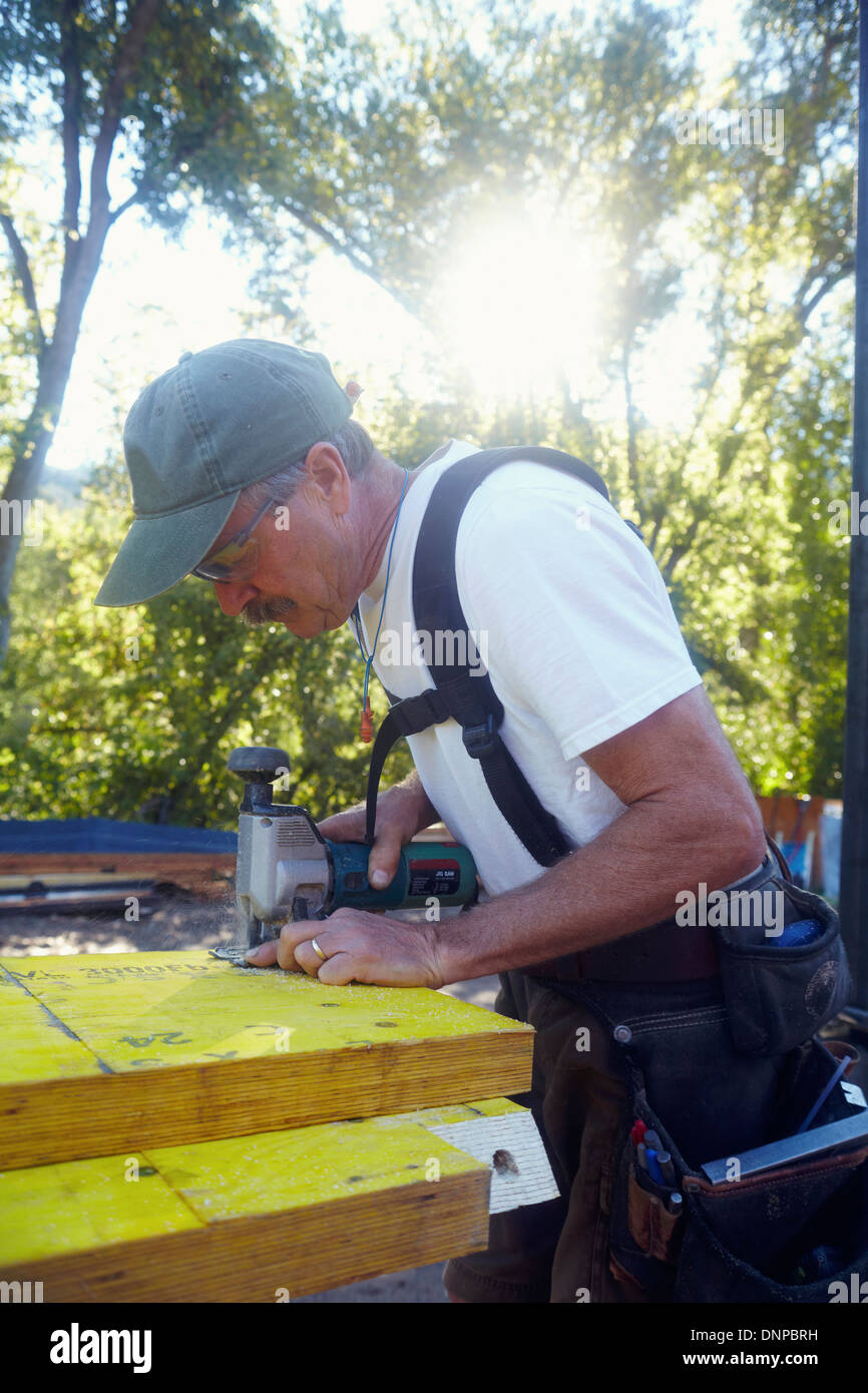 USA, Colorado, Construction worker working on construction site Stock ...