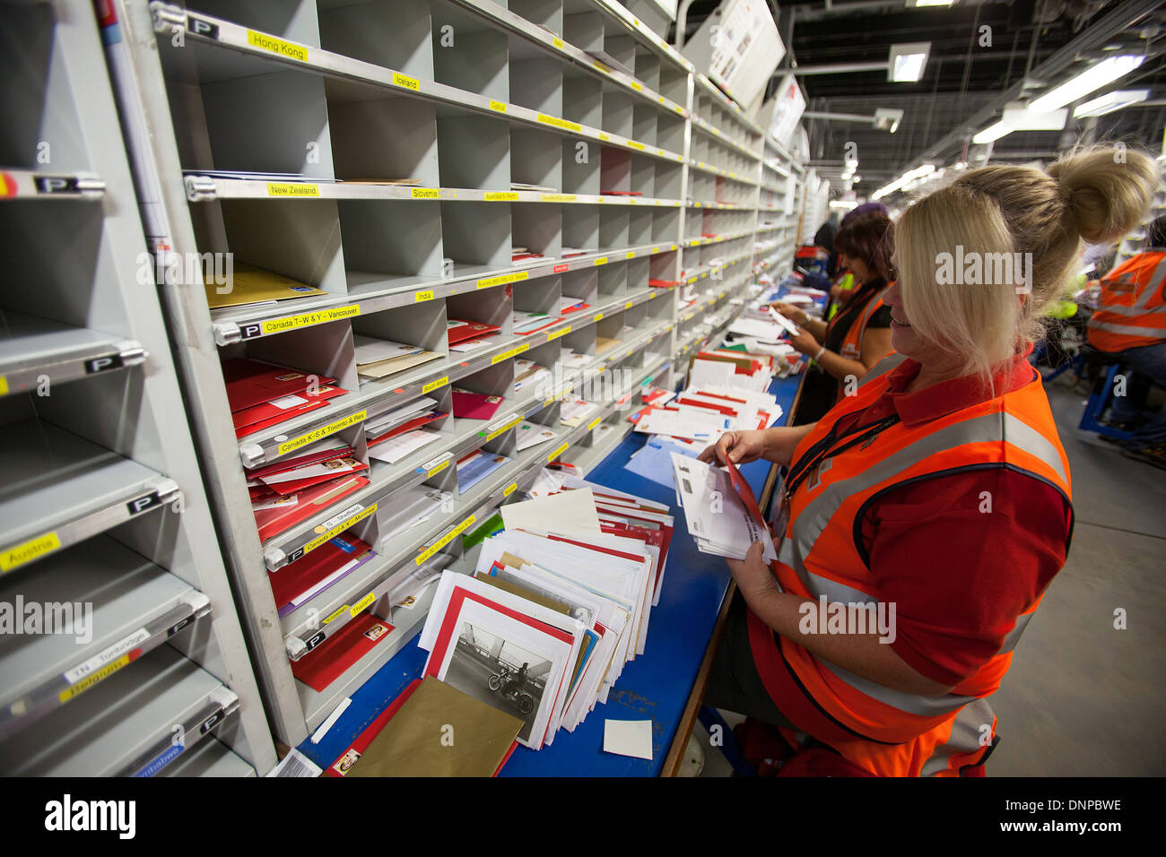 Interior view of the Royal Mail's Worldwide Distribution Centre near ...
