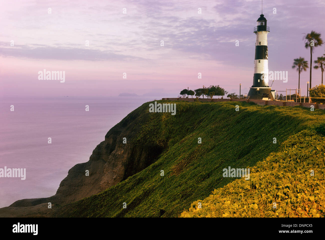 Peru, Lima, Miraflores, Lighthouse at sunset Stock Photo - Alamy