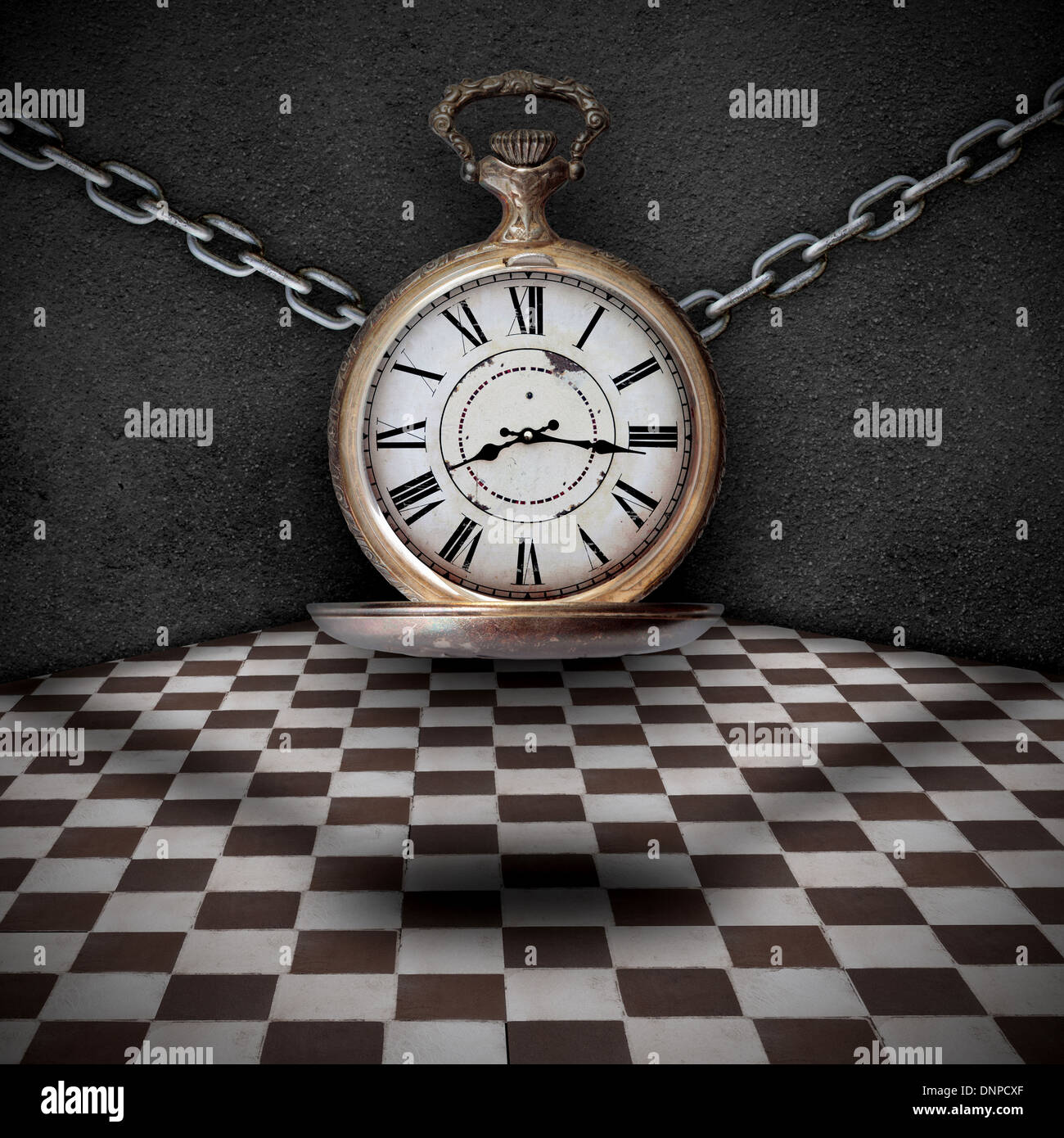concept of trapping time, a clock tied with chains Stock Photo - Alamy