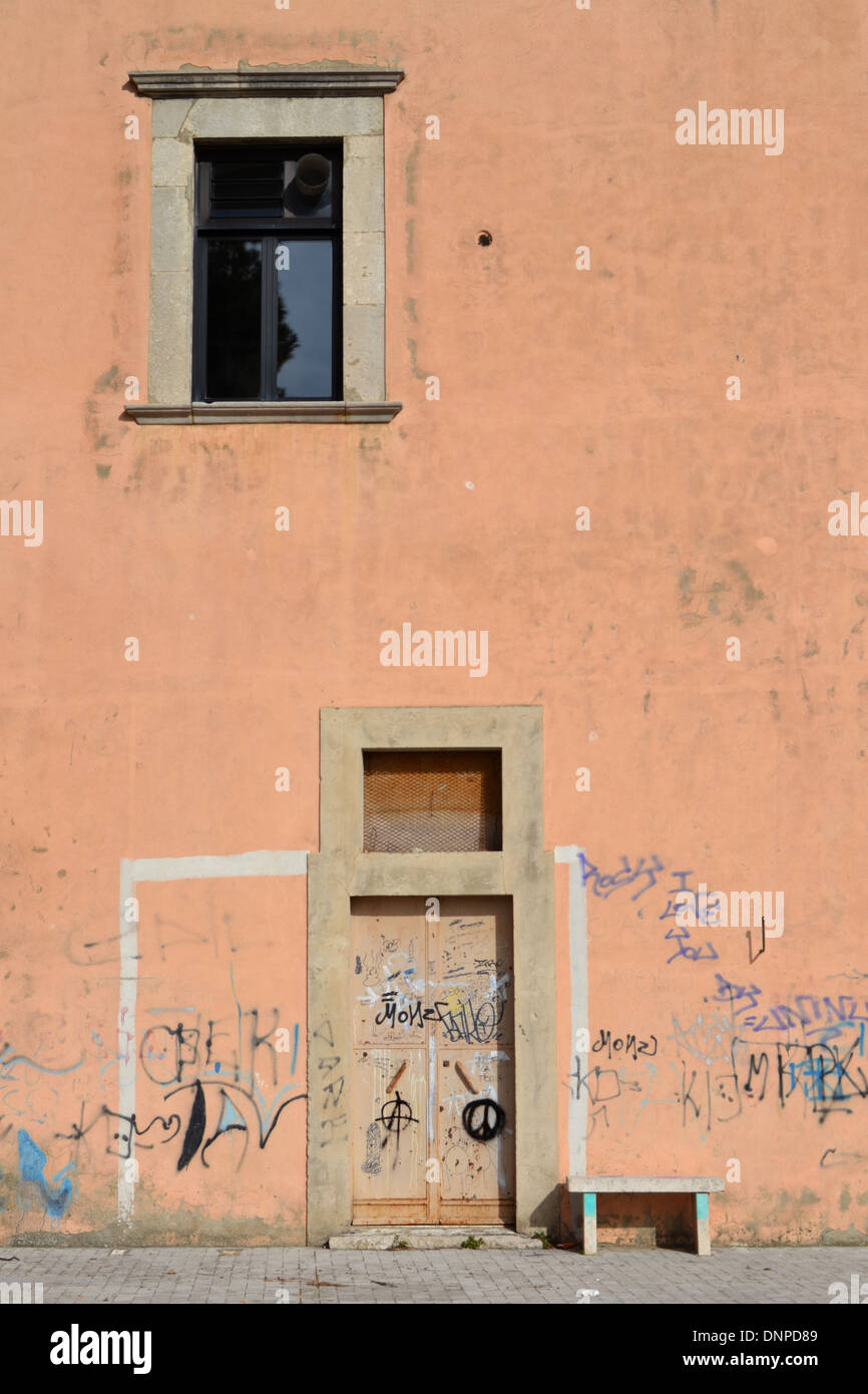 Football goal graffiti on outside of building, Avigliano village ...