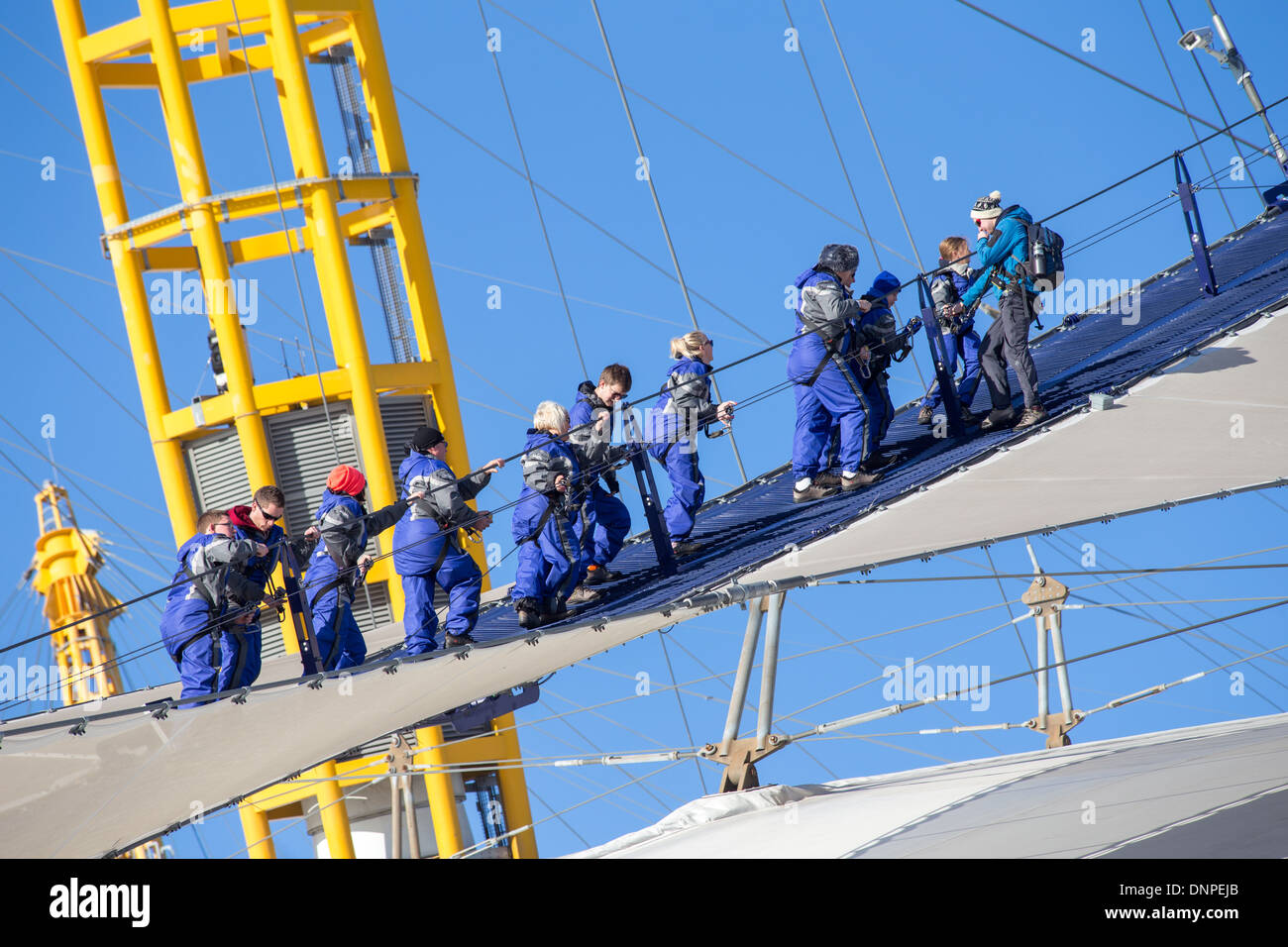Up at the O2, people climbing the dome roof, Millennium Dome, Greenwich ...