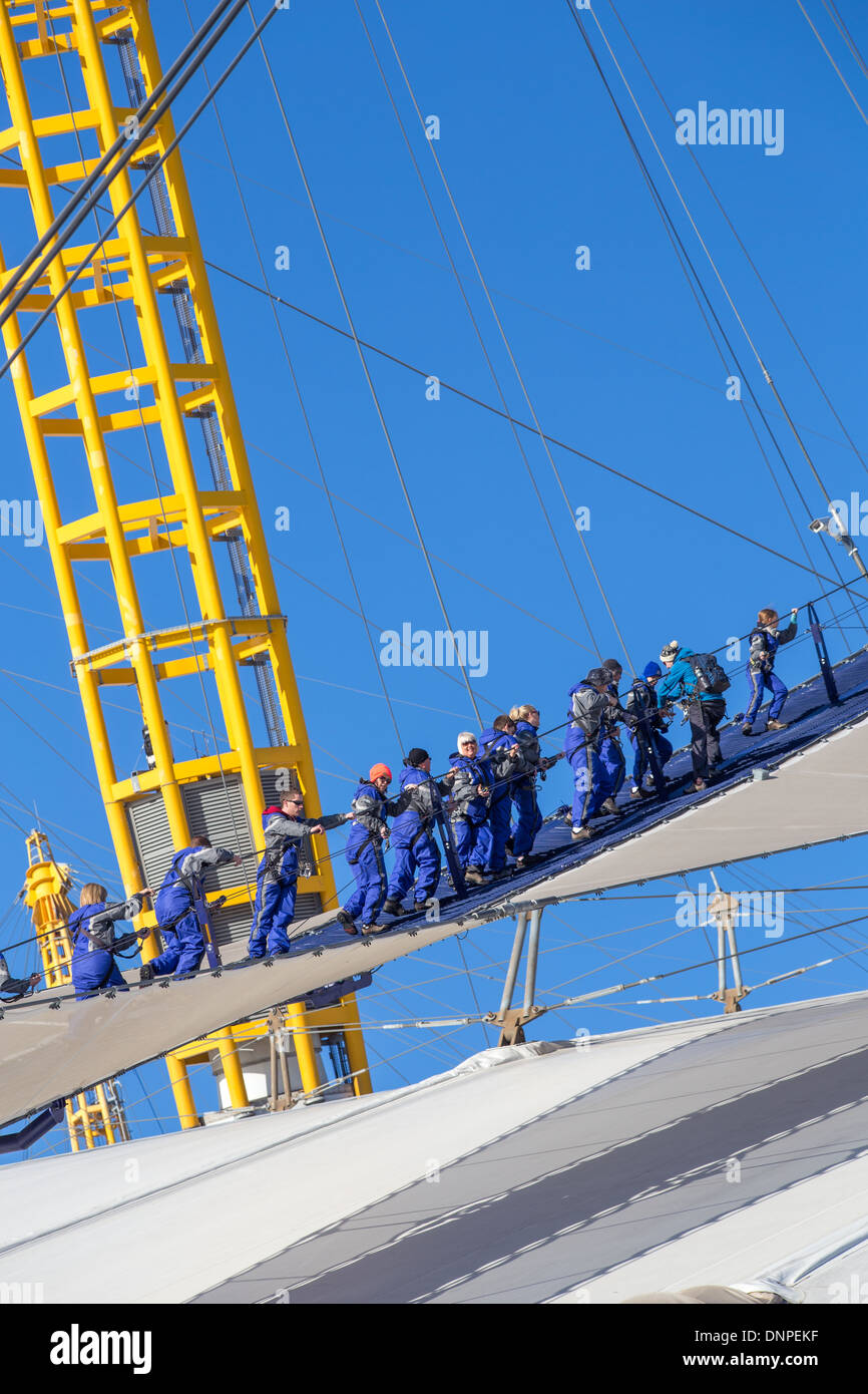 Up at the O2, people climbing the dome roof, Millennium Dome, Greenwich ...
