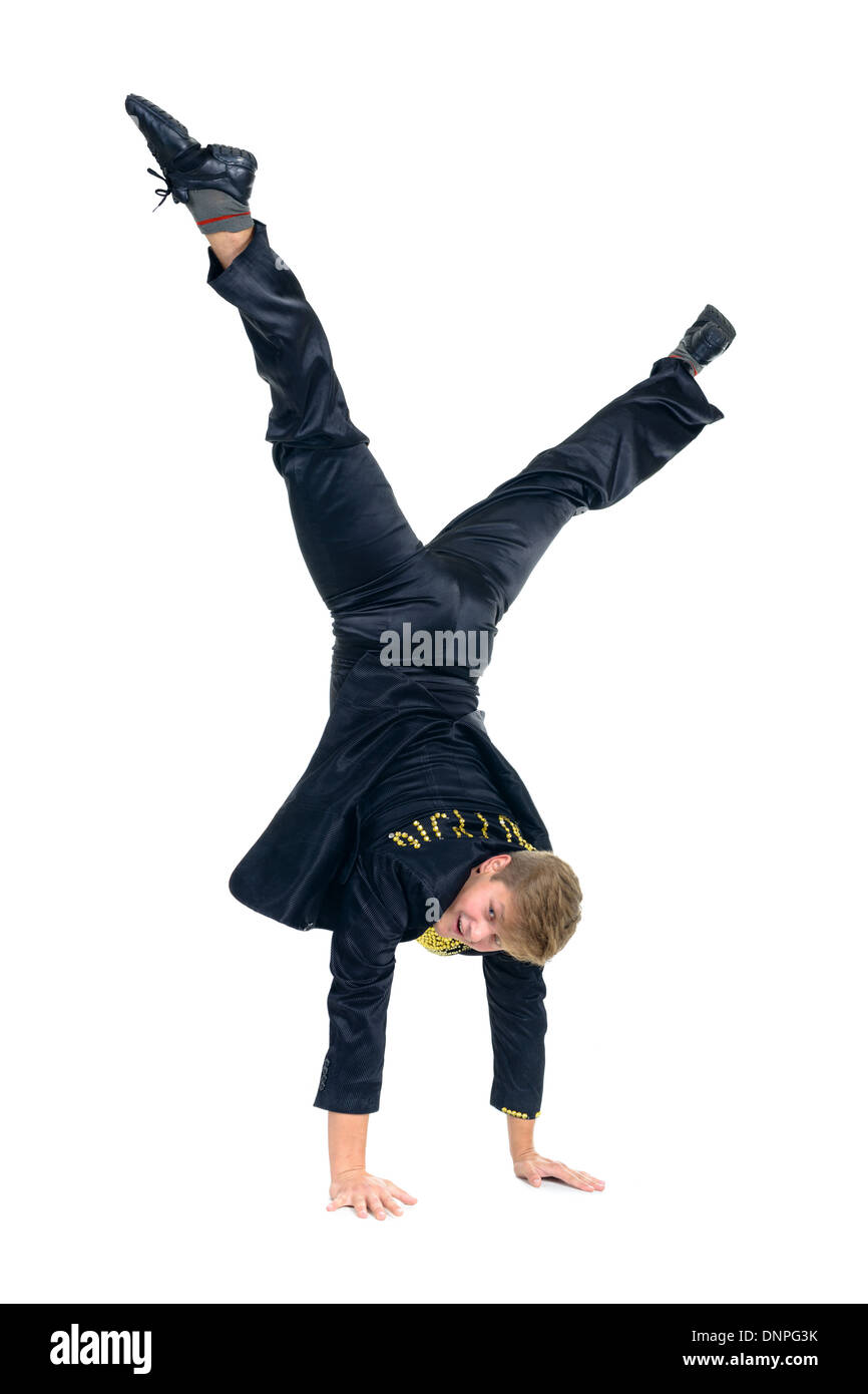 Disco dancer showing some movements against isolated white background ...