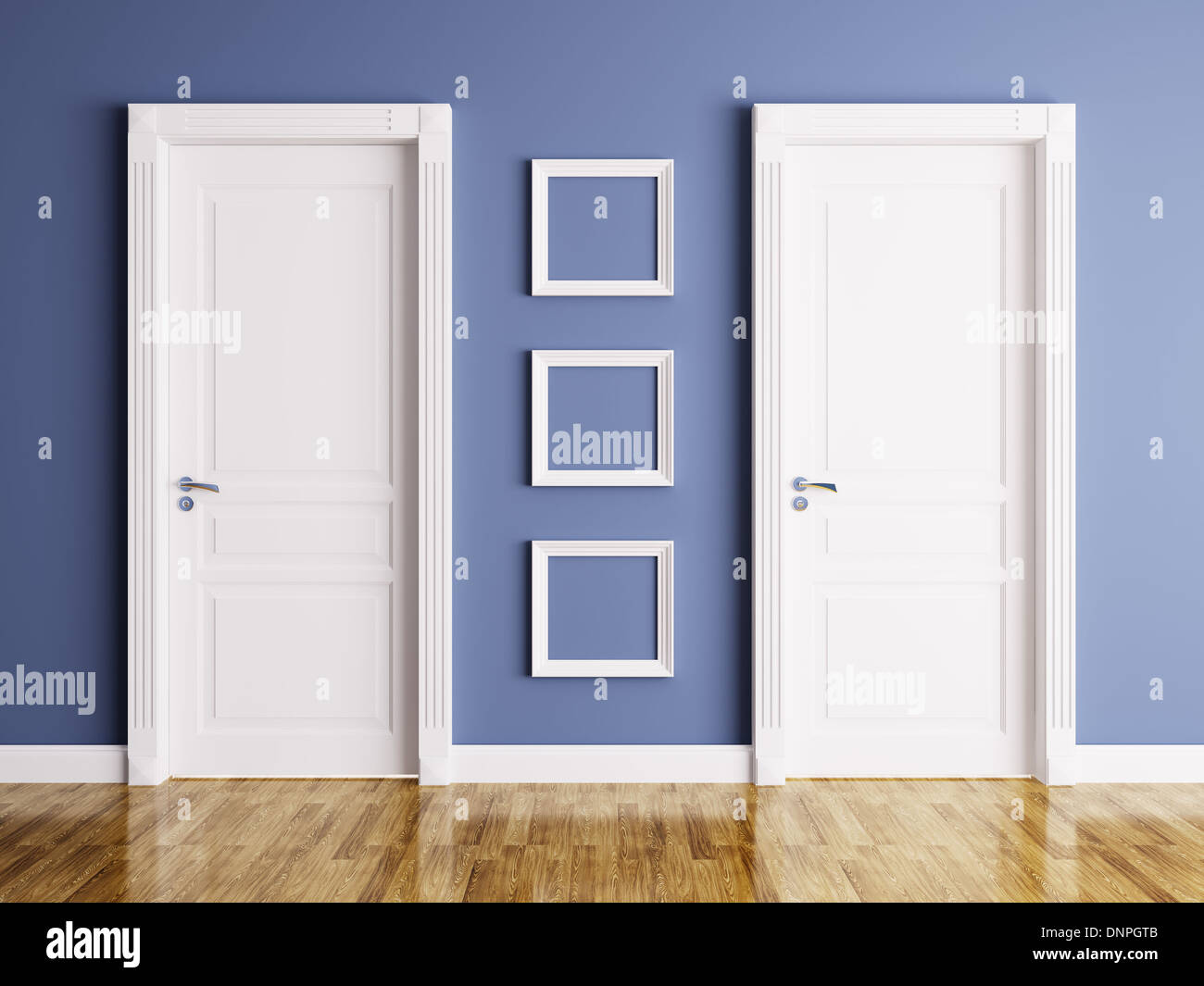 Interior of a room with two classic doors and frames Stock Photo - Alamy