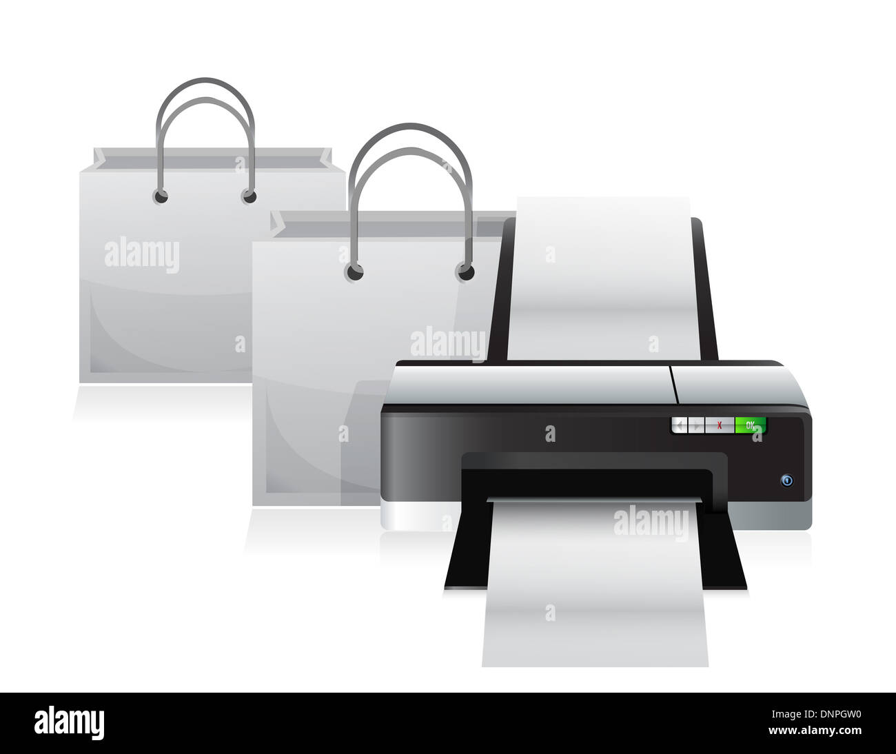 printer and shopping bags illustration design over a white background ...