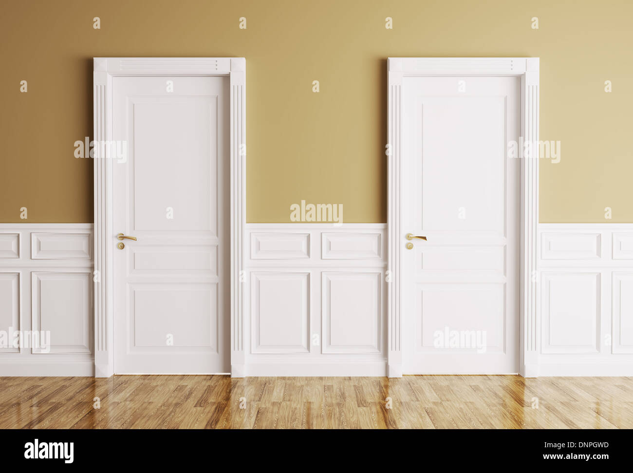 Interior of a room with two classic doors Stock Photo - Alamy