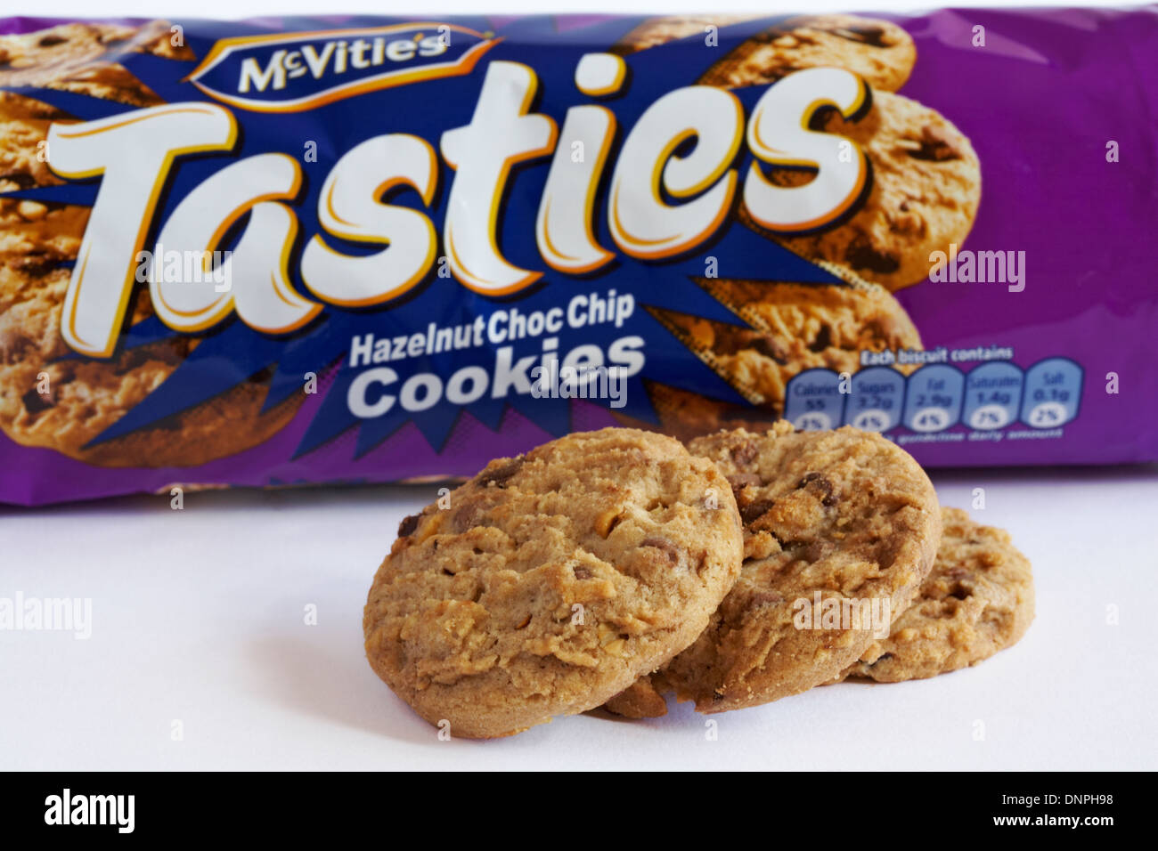 packet of McVitie's Tasties Hazlenut Choc Chip cookies opened with ...
