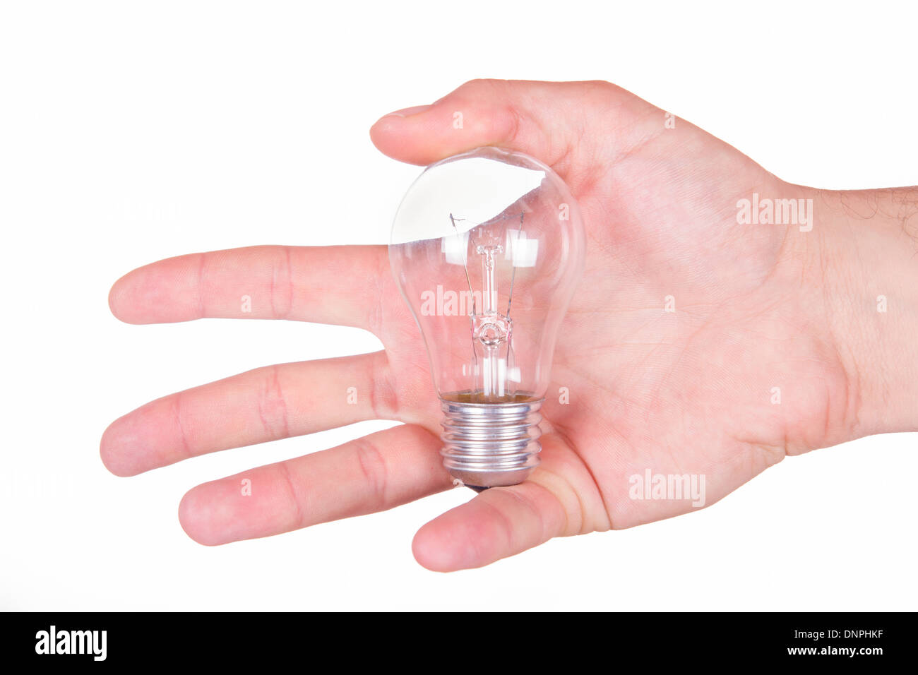 hand showing light bulb isolated on white background Stock Photo - Alamy