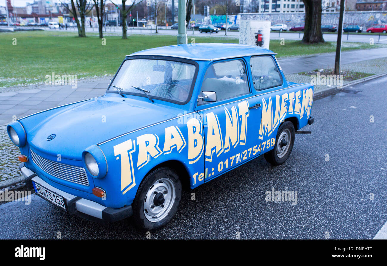 06/12/2013 Trabant tours car near the Berlin Wall mural. Berlin ...