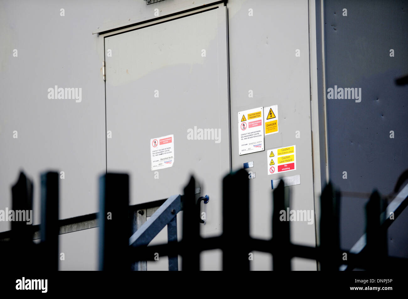 Safety and warning signs attached to a metal distribution box Stock ...