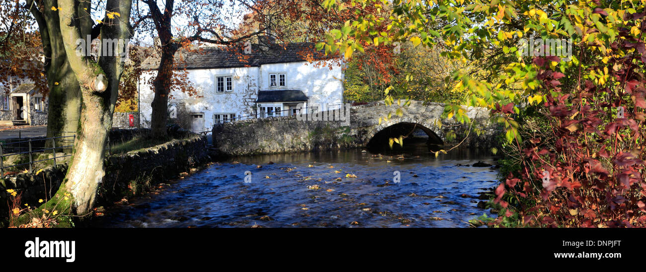 Autumn, Stone bridge over Malham Beck, Malham village, Malhamdale ...