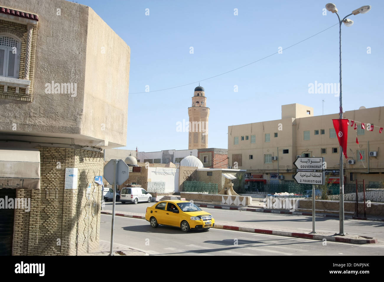 City center with mosque in Tozeur, Tunisia. Tozeur is town next to a ...