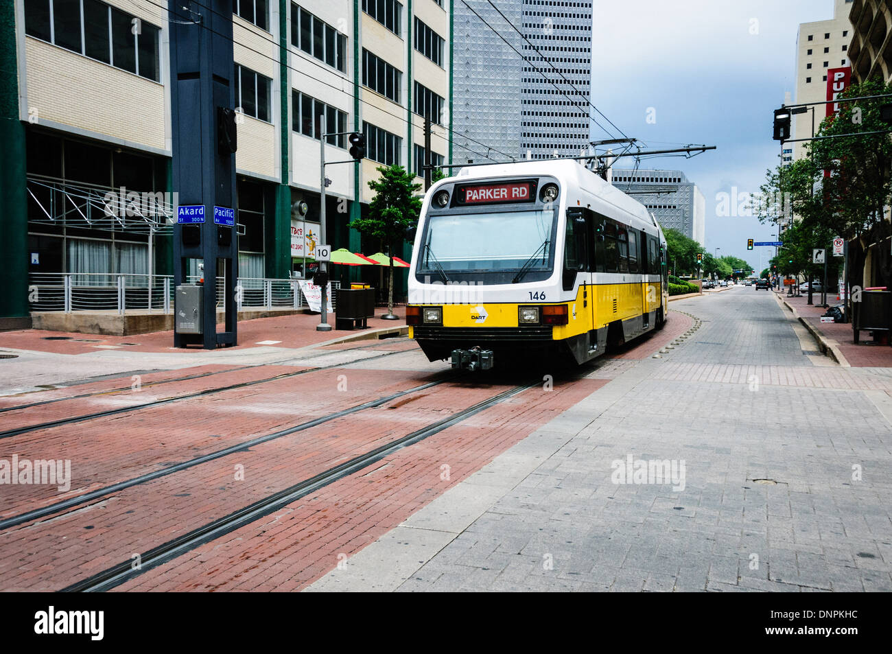 Train leaving Akard Station, DART Light Rail, Downtown Dallas, Texas ...
