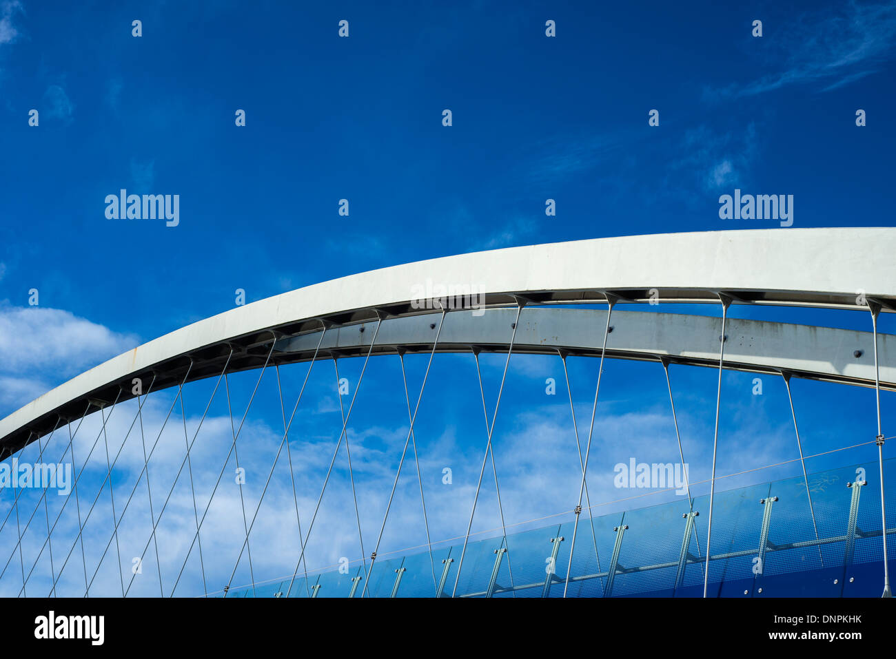 Detail of the lift bridge, or Millennium footbridge, at Salford Quays ...