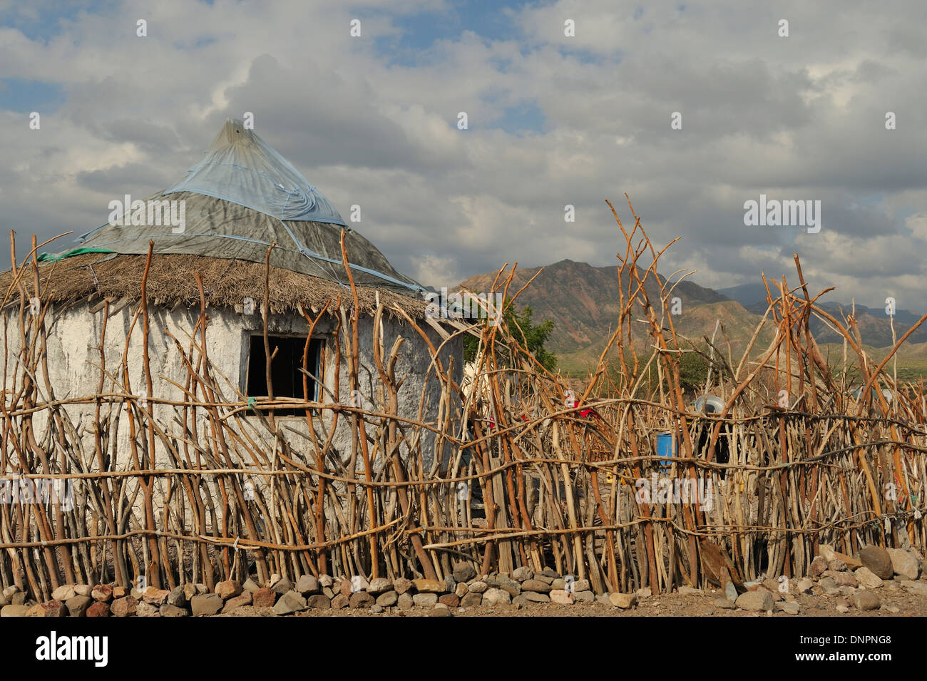 Typical rounded Djiboutian huts in a village in northern Djibouti, Horn ...