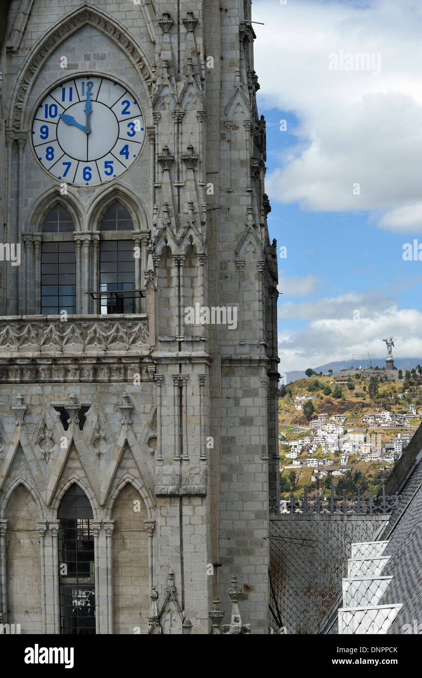 Clock of a tower of Basilica of the National Vow, Quito city, capital ...
