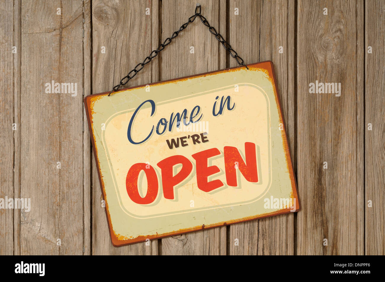 Open Sign Hanging on Wall Stock Photo - Alamy