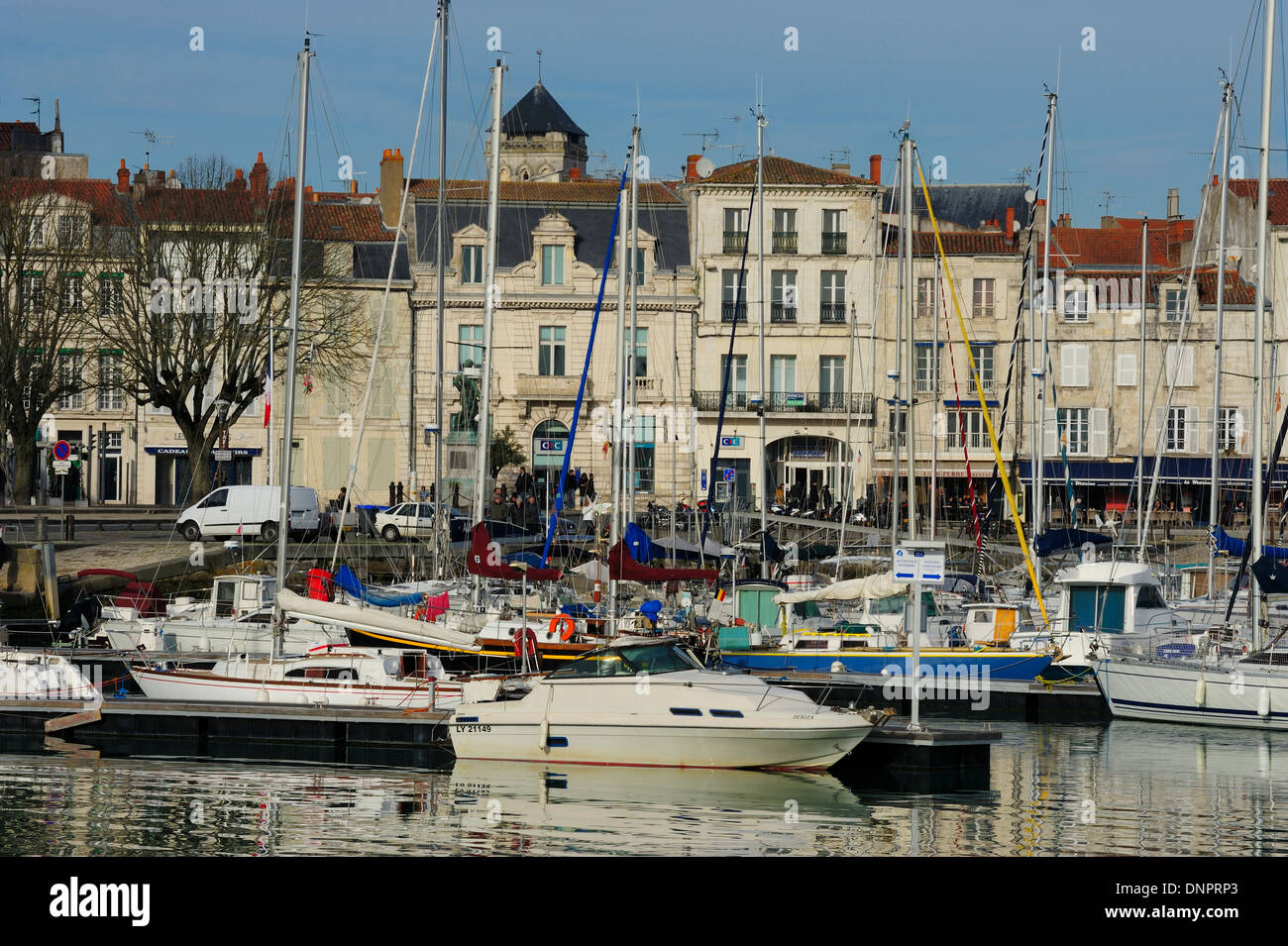 Boats anchored in the harbor of La Rochelle, Charente-Maritime, France ...