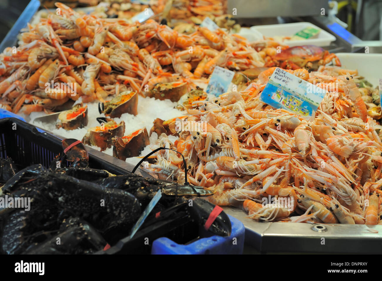 Fish shop in the covered market in Royan, Charente-Maritime, France ...