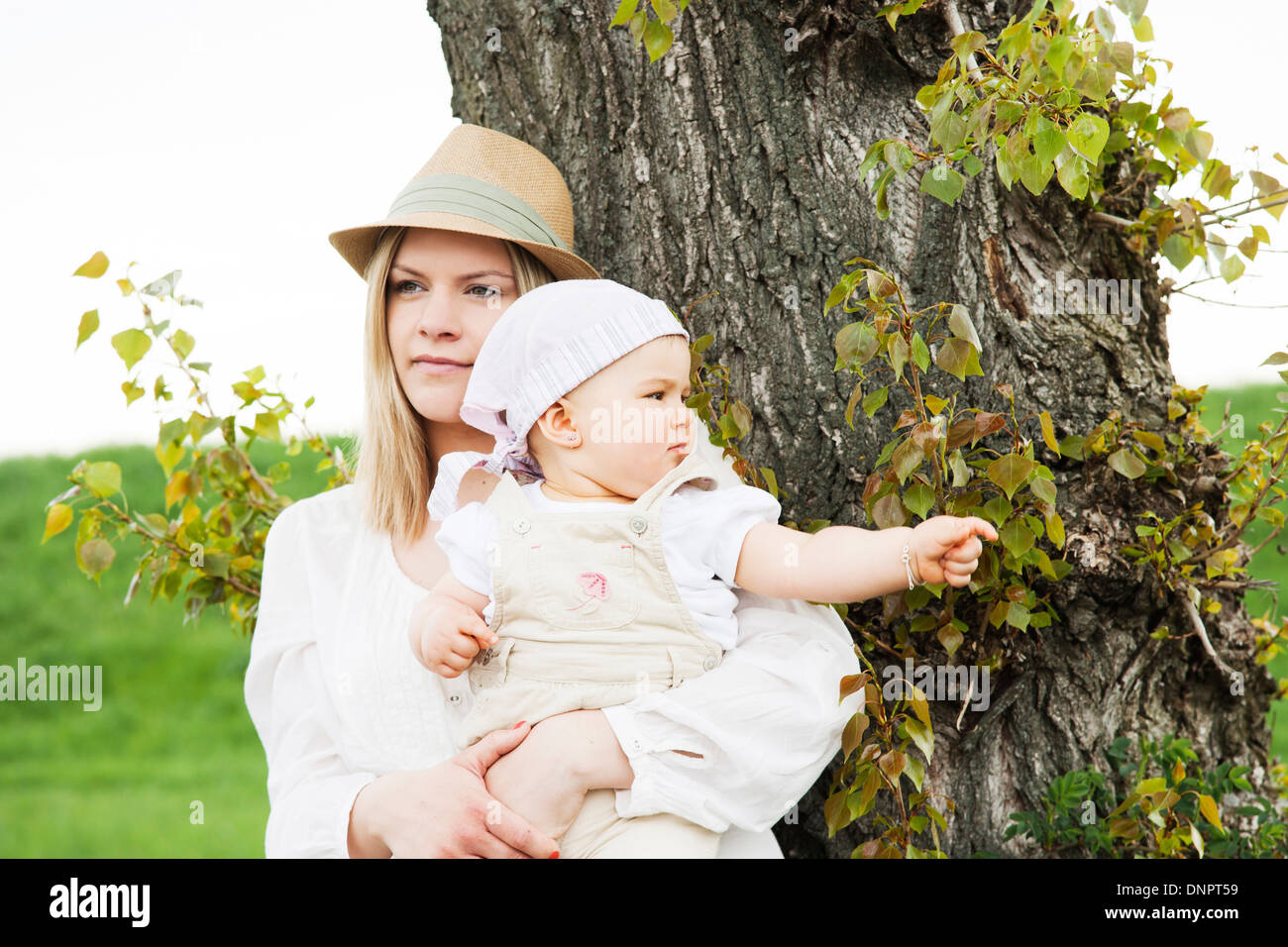 Portrait of Mother and Daughter by Tree Trunk, Mannheim, Baden ...