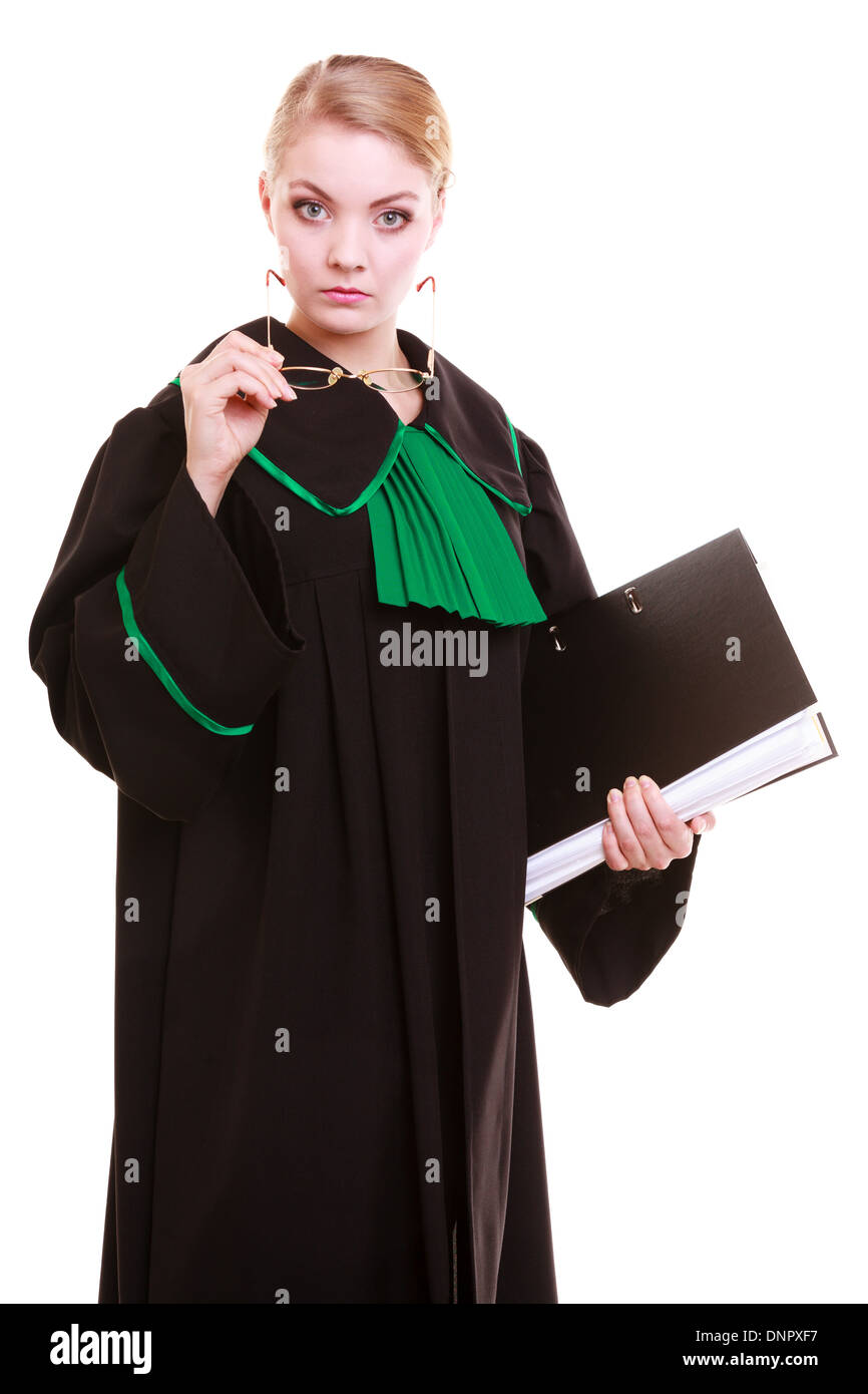 Lawyer attorney in classic polish black and green gown with file ...