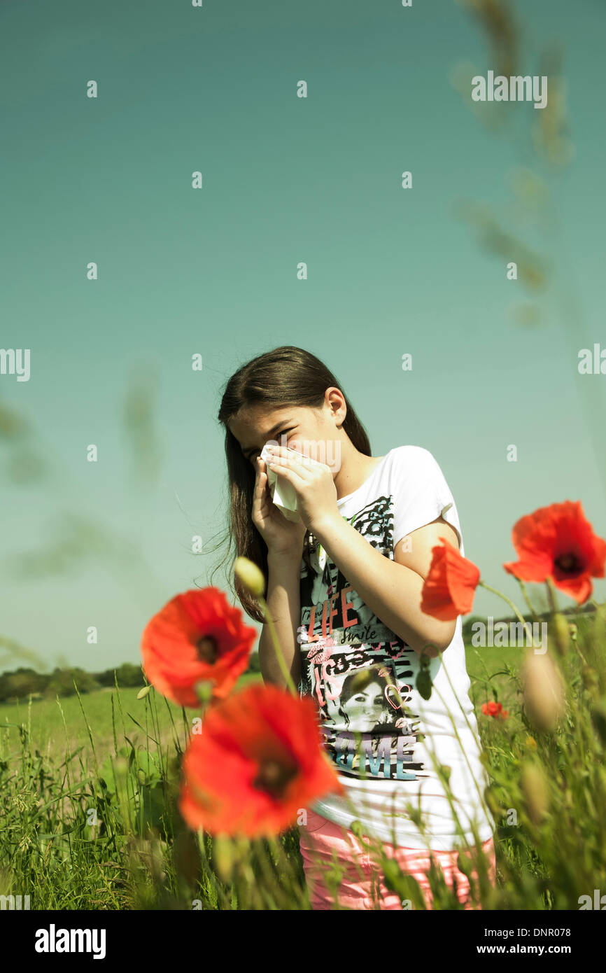 Girl having Allergic Reaction to Plants, Mannheim, Baden-Wurttemberg ...