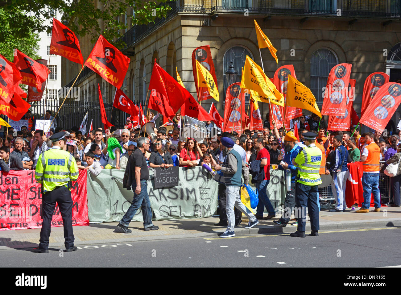 Turkish protest groups demonstrating in Whitehall opposite Downing ...