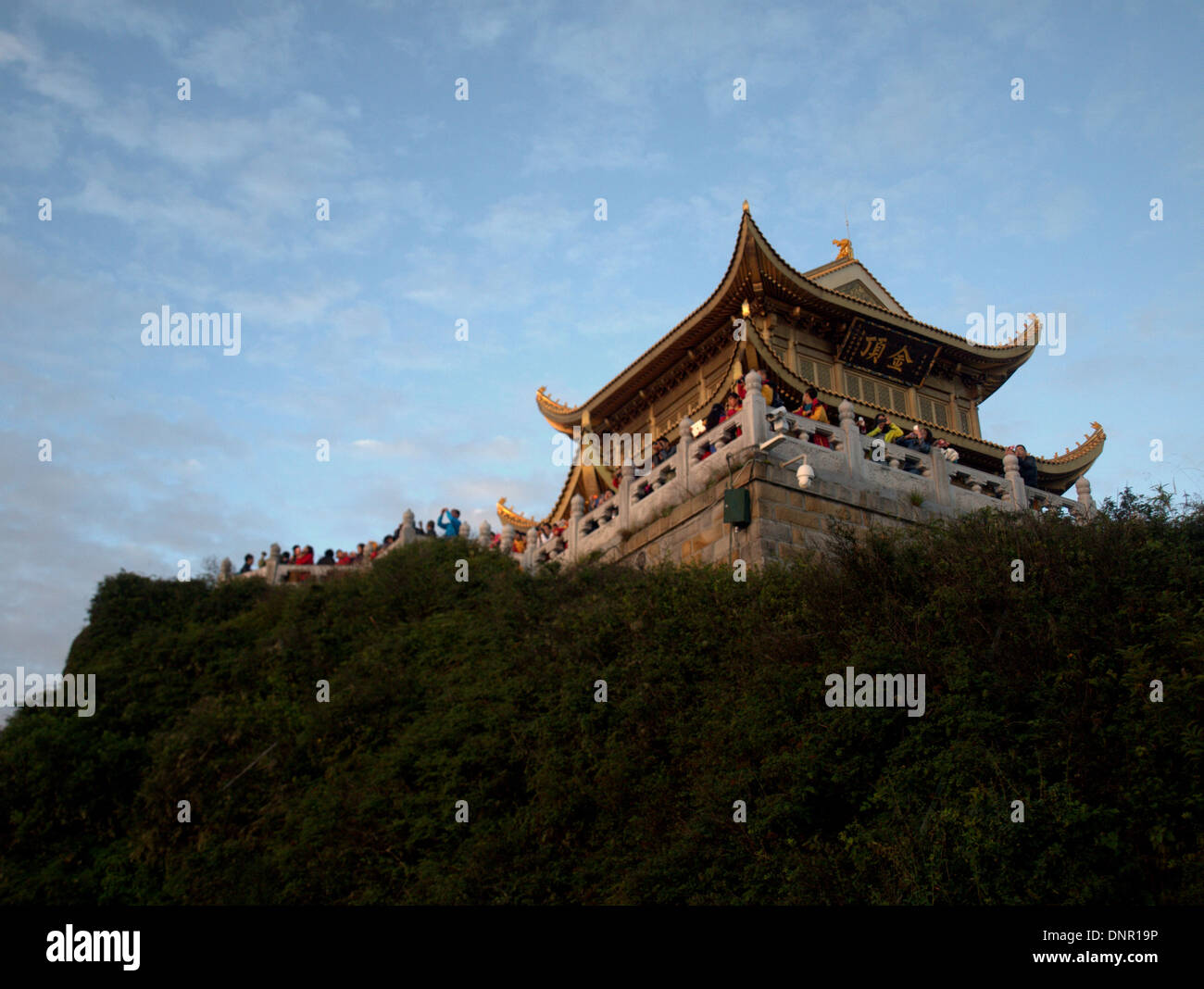 Sunrise dawn temples at the Golden summit of Mount Emei, Emei Shan ...