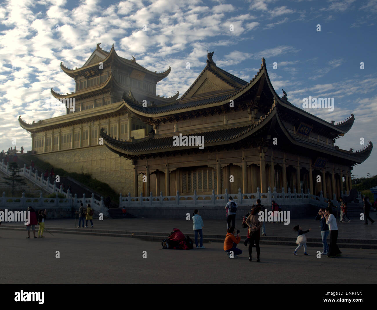 Sunrise dawn temples at the Golden summit of Mount Emei, Emei Shan ...