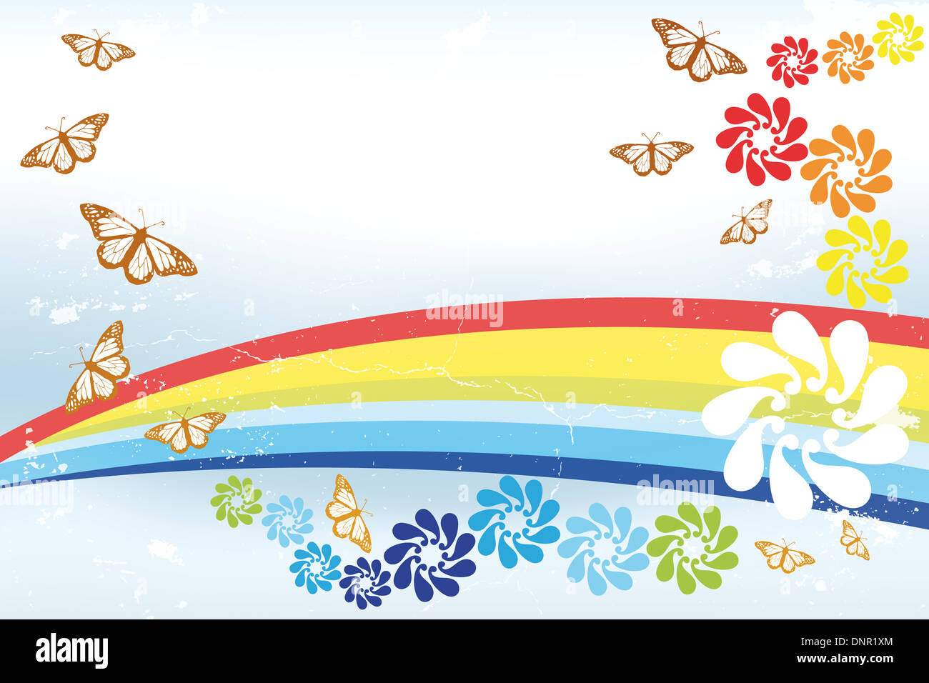 Abstract spring Background with rainbow, butterflies and fantasy ...