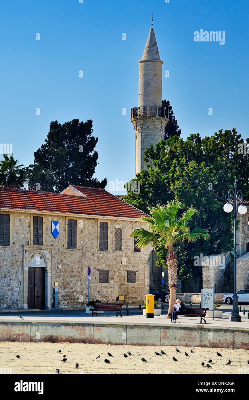 Buyuk Mosque (or Kebir Mosque) behind the Larnaca Fort at the end of ...