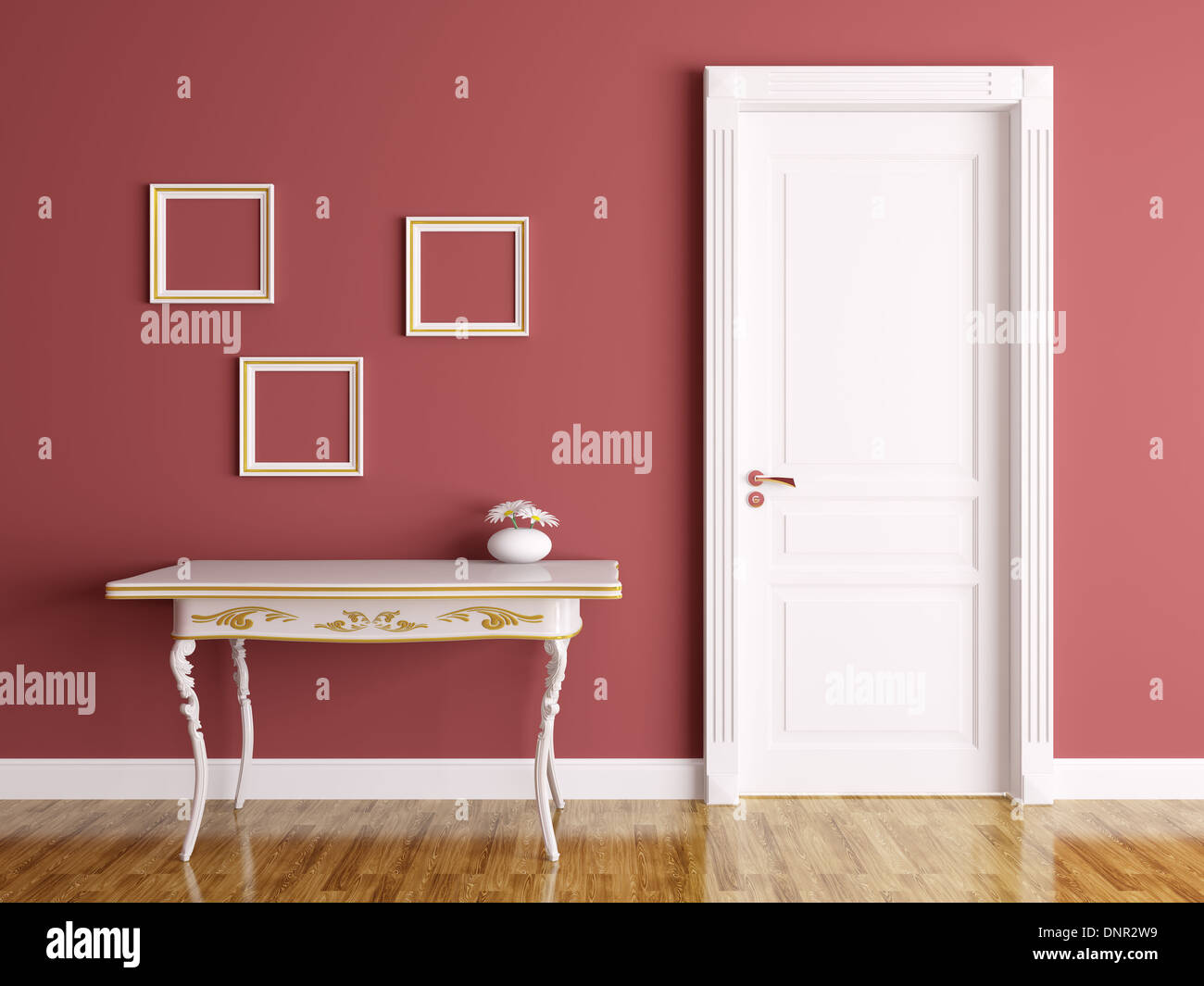 Classic interior of a room with door and table Stock Photo - Alamy
