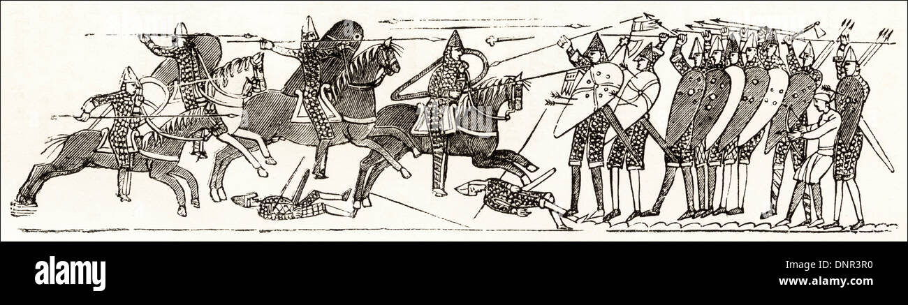 Scene of the Battle of Hastings from the Bayeux Tapestry. Victorian ...
