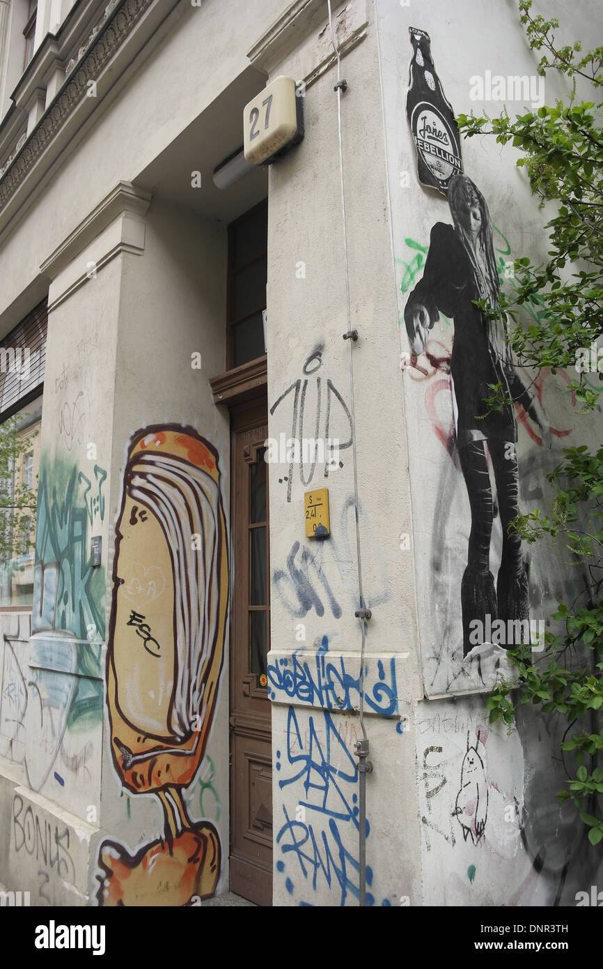 Oblique portrait graffiti scrawl and SOBR artist black suit party girl ...