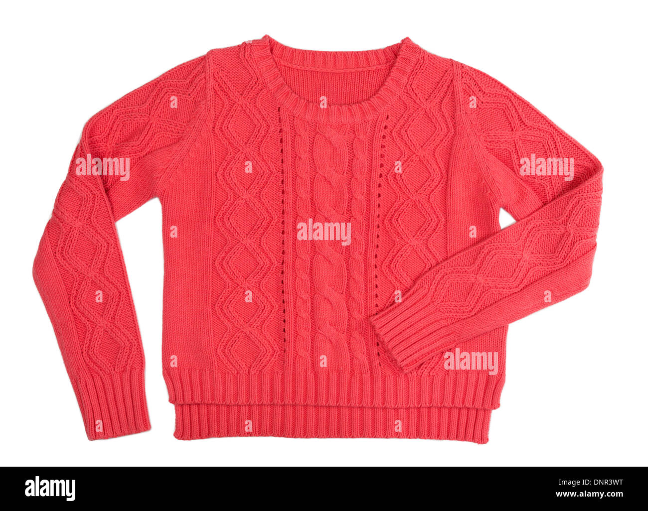 Warm red knitted sweater with a pattern. Isolate on white Stock Photo ...