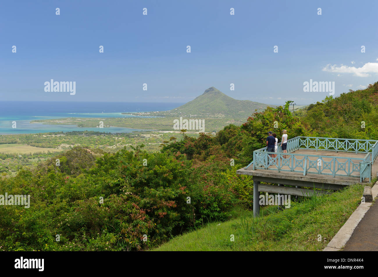 Tourists admiring the view from the high viewing point at Chamarel ...
