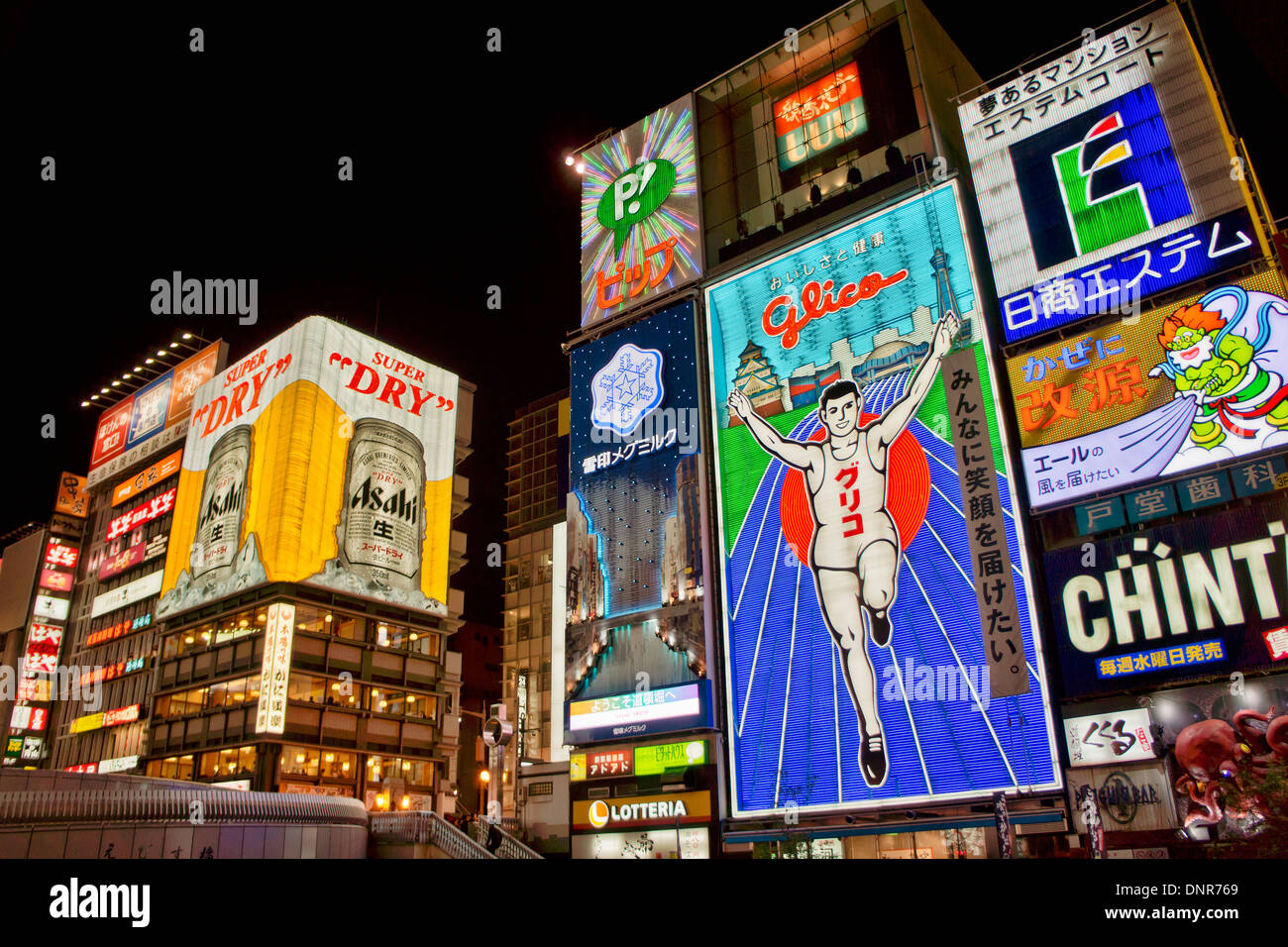 Night View of Famous Glico Man and Other Signs in Dotonbori, Osaka ...