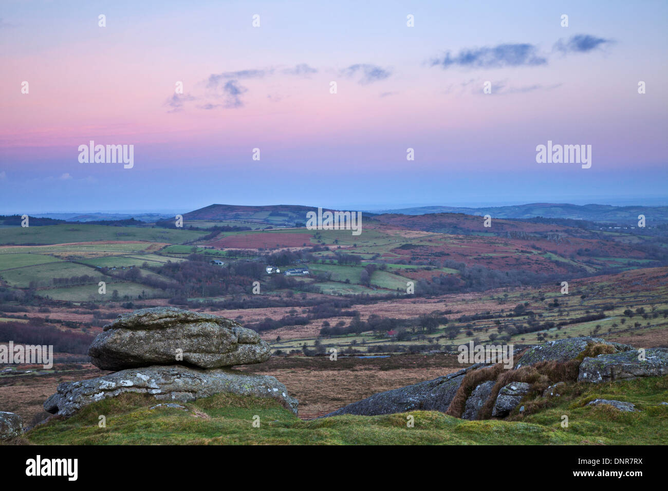 Pre-dawn light looking over Dartmoor from Rippon Tor Stock Photo - Alamy