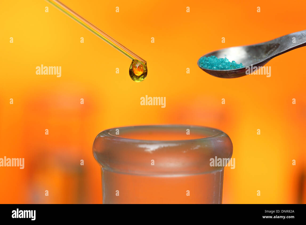 Test tube with dropper and spatula containing chemical Stock Photo - Alamy