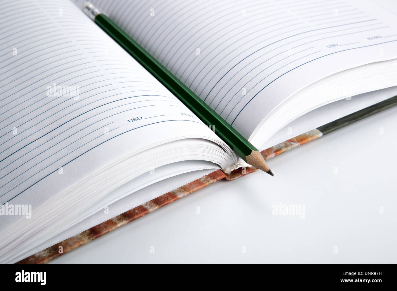 open diary with shiny pencil Stock Photo - Alamy