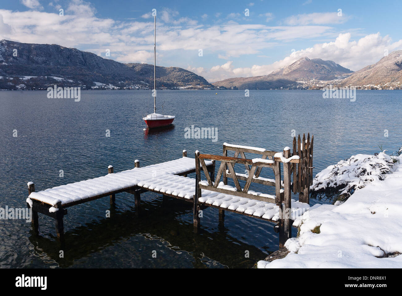 Boarding point and boat, Annecy lake, Savoie, France, Europe Stock ...