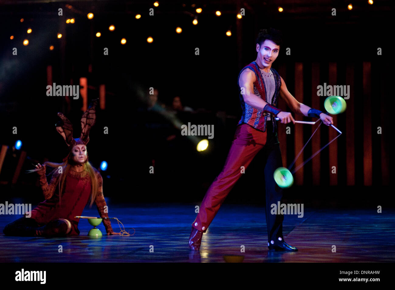 London, UK - 4 Janaury 2014: the Diabolo act performed by Wei Liang Lin ...