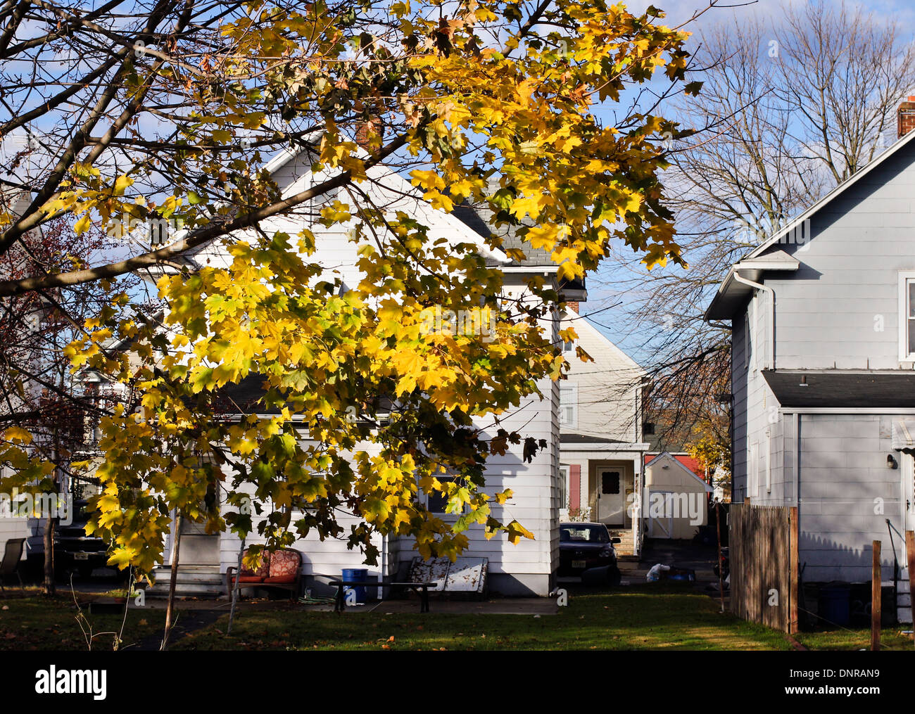 Backyard yard Autumn scene. Residence Stock Photo - Alamy