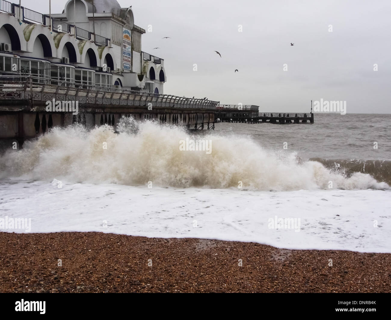 Portsmouth, England 4th January 2014. Southsea pier is battered by high ...