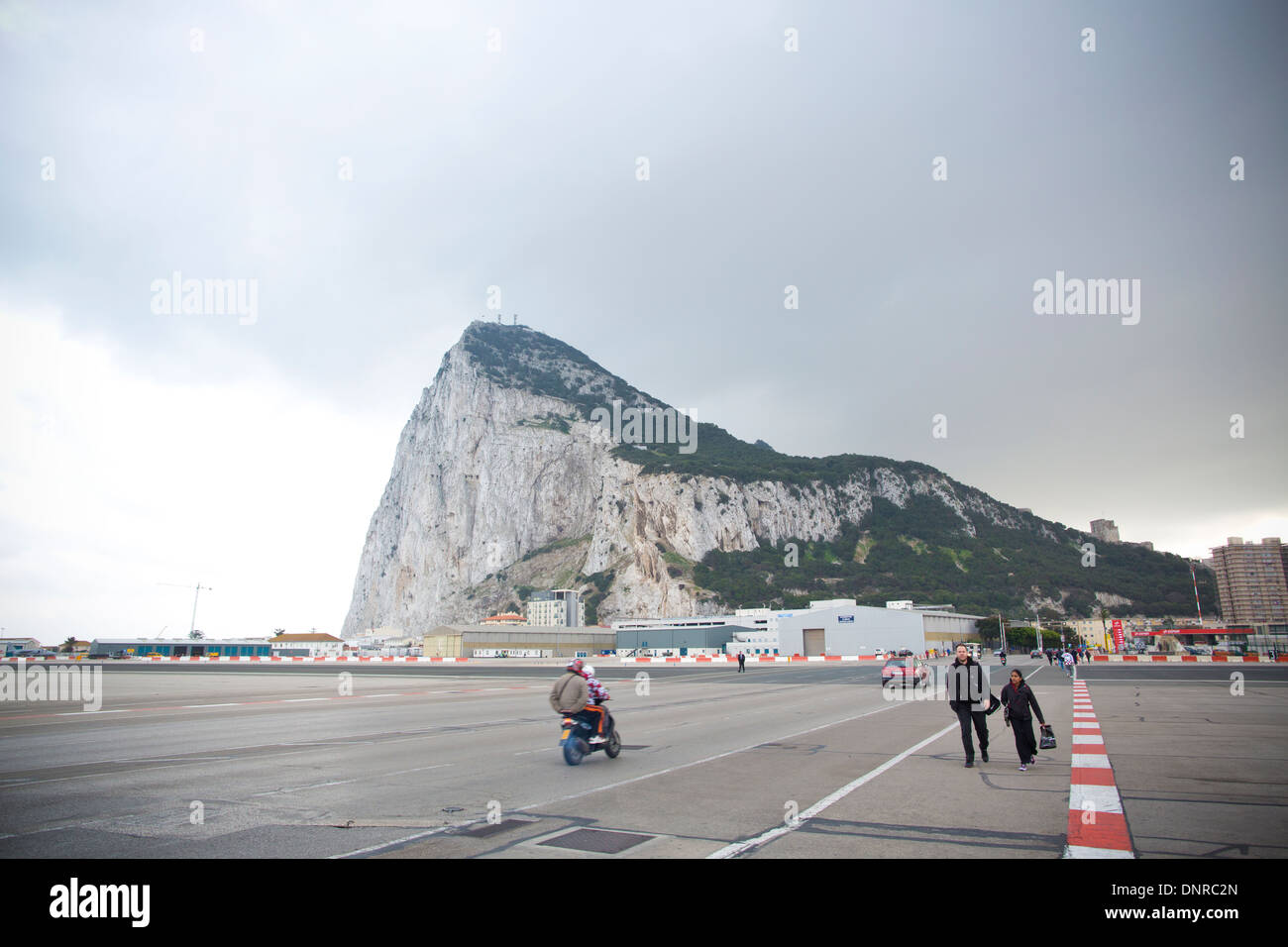 Road entering Gibraltar across the runway strip, Girbraltar, British ...