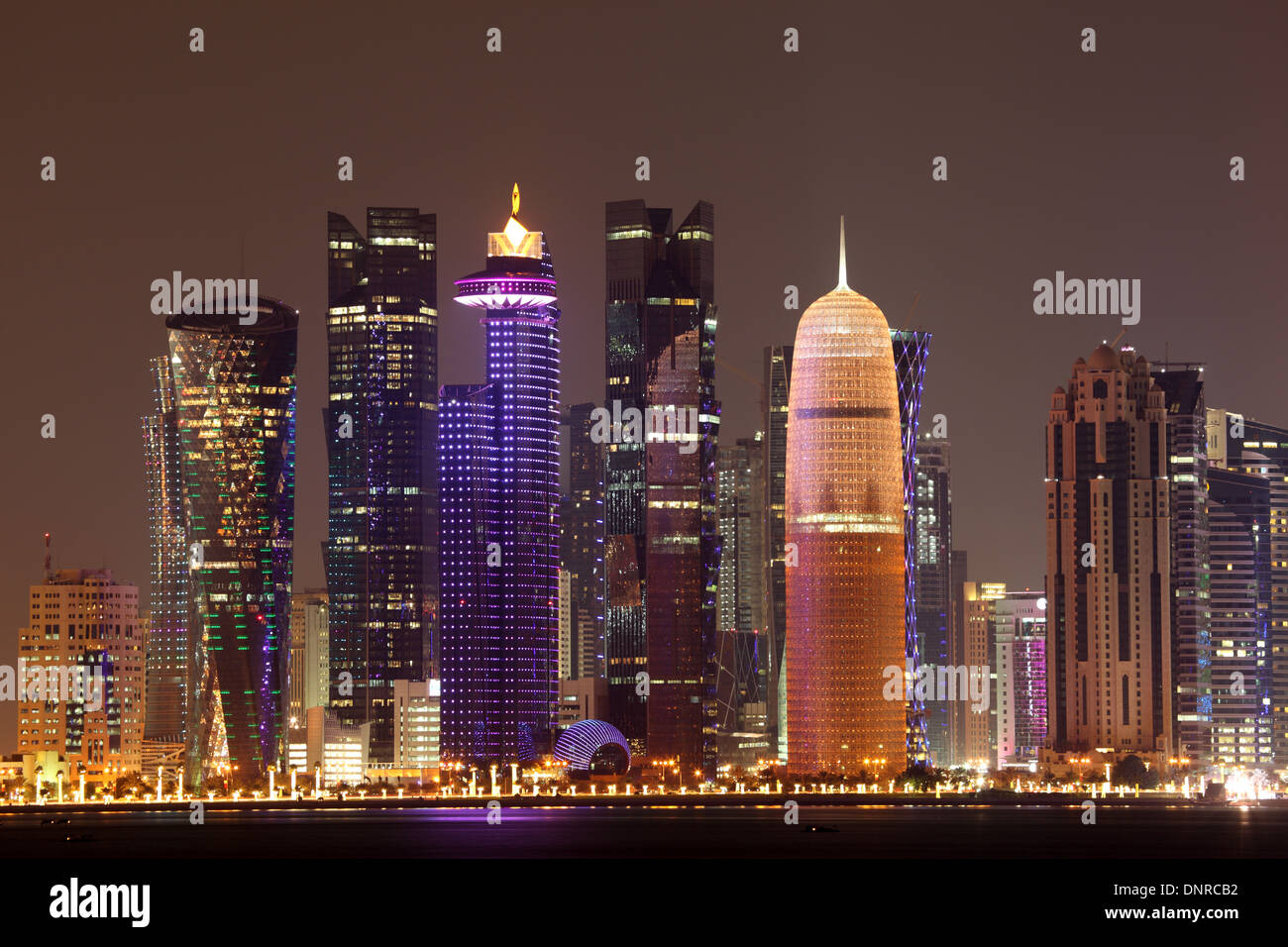 Doha downtown skyline at night, Qatar, Middle East Stock Photo - Alamy