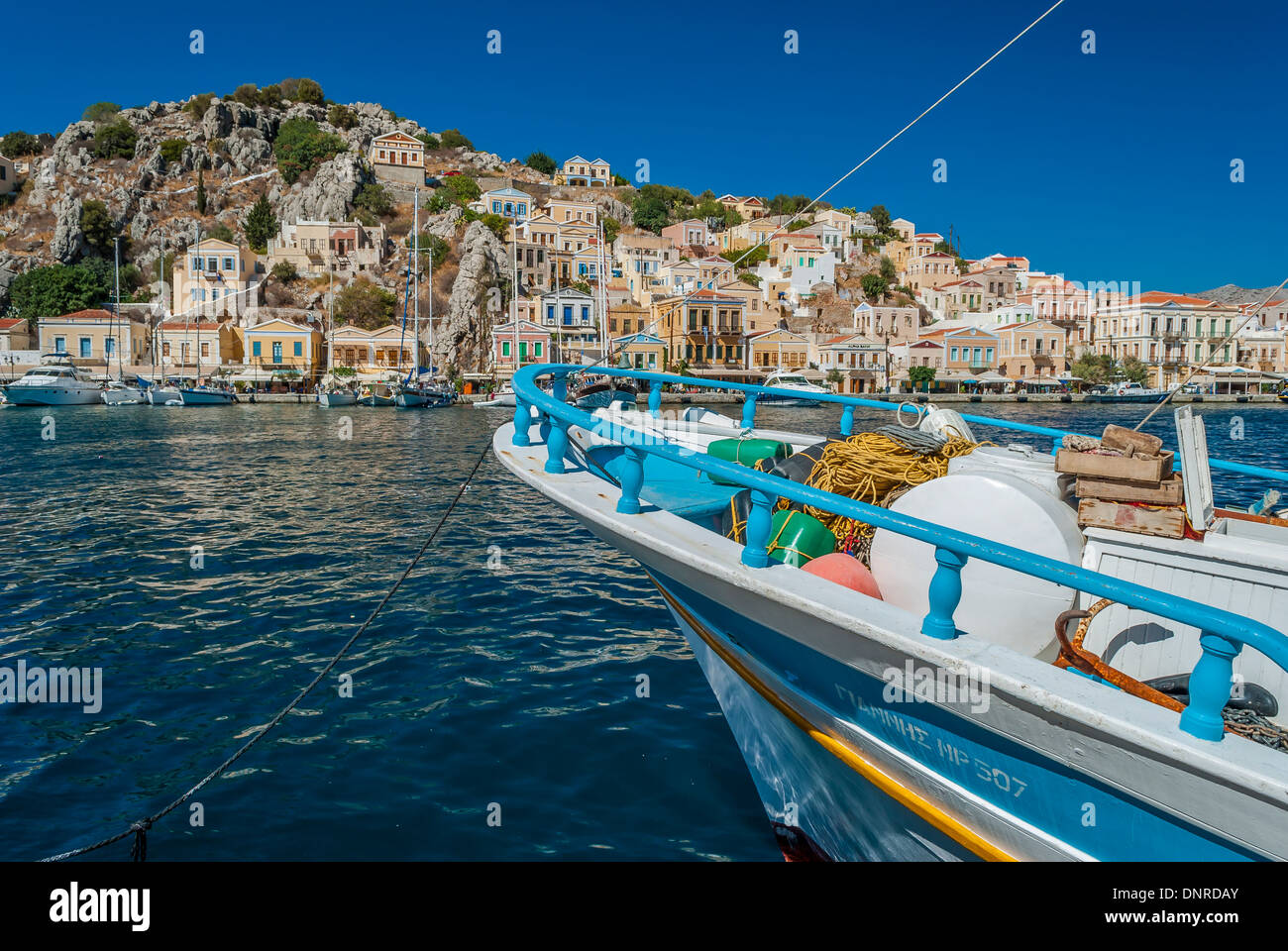 Port of Symi island Stock Photo - Alamy
